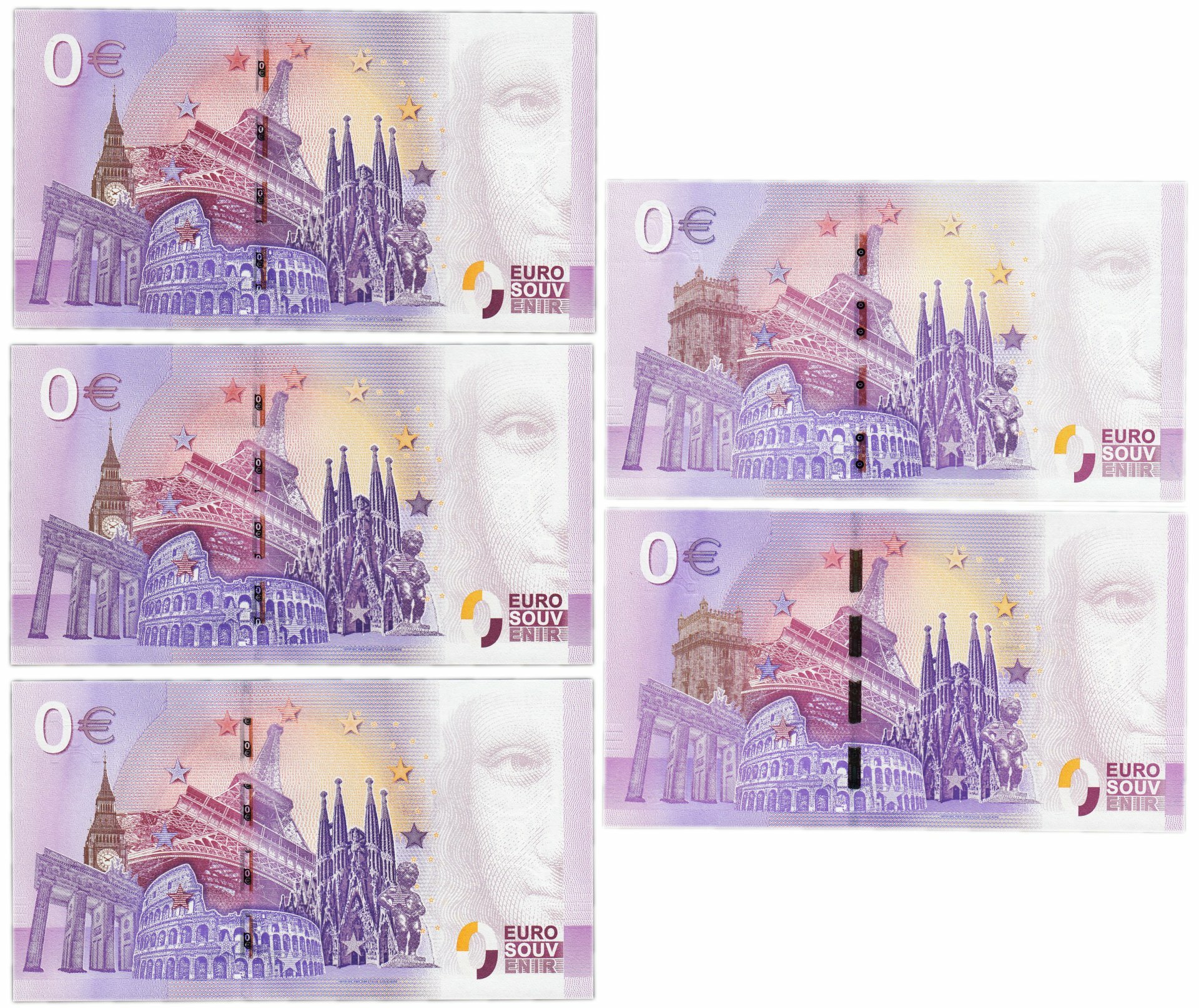 0 евро euro набор из 5 банкнот "Военные мемориалы и музеи"