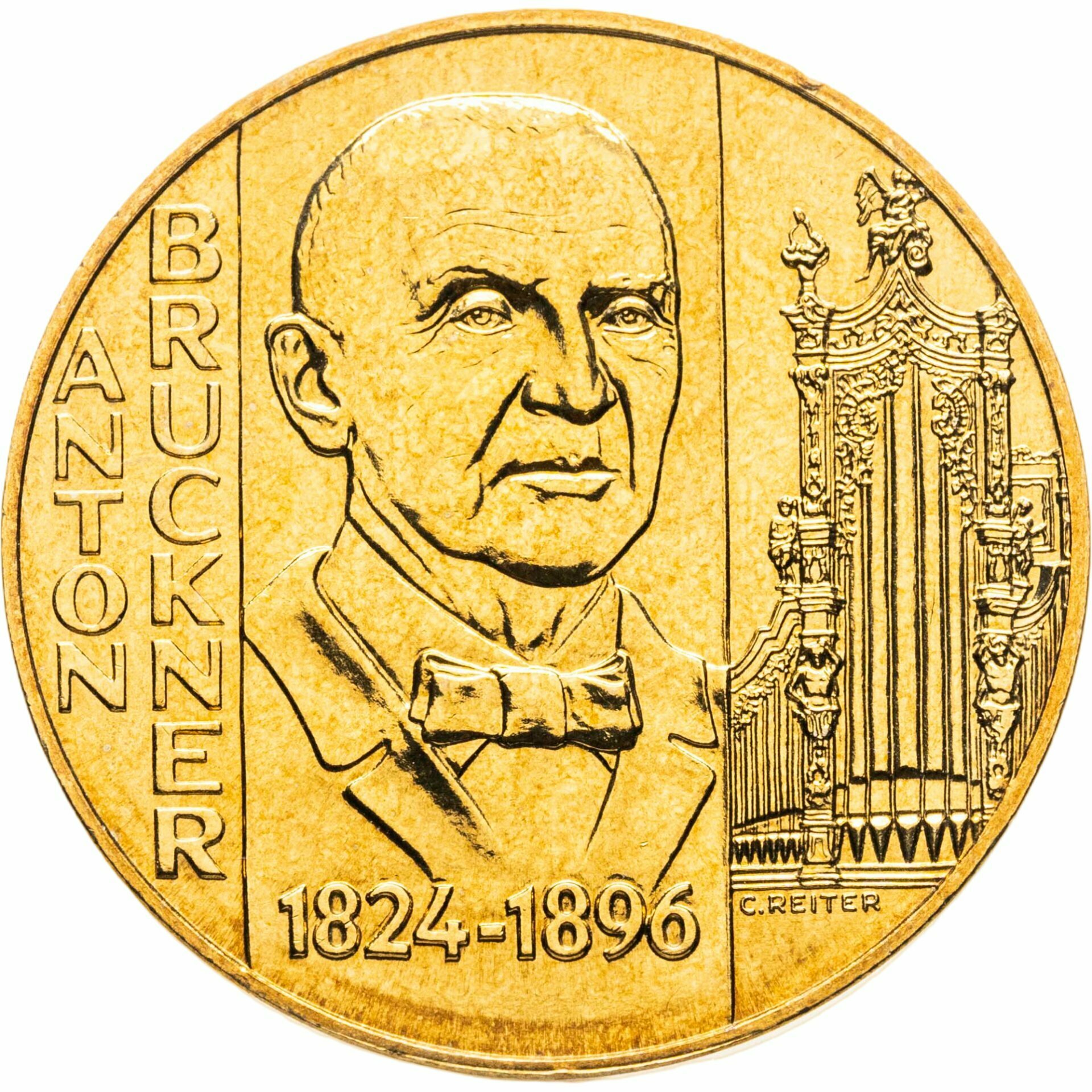 Австрия 20 шиллингов 1996 100 лет со дня смерти Антона Брукнера, Бронза, в сохранности AU