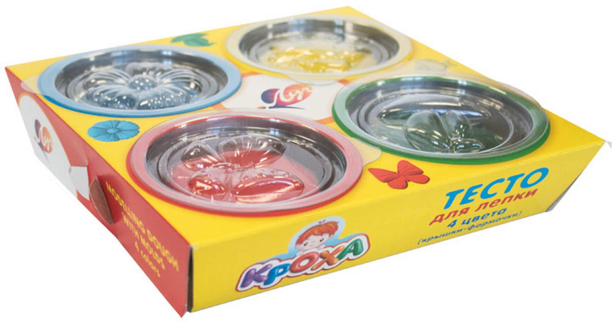 Тесто для лепки Луч кроха 4 цветов по 80 г, крышки-формочки, картонная упаковка