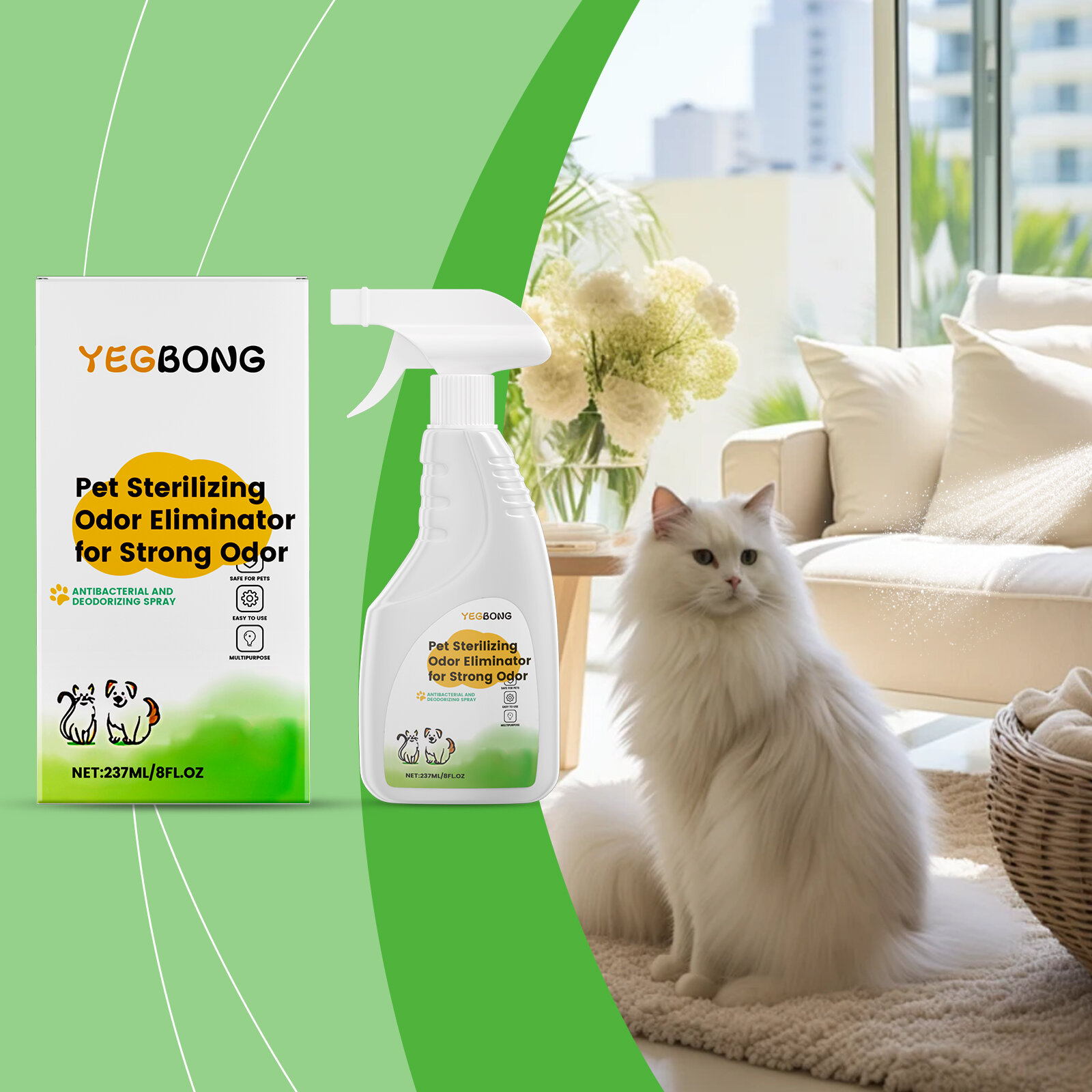 Спрей для дезодорации домашних животных, очистка помещений, освежение воздуха, универсальный вращающийся наконечник для кошек и собак