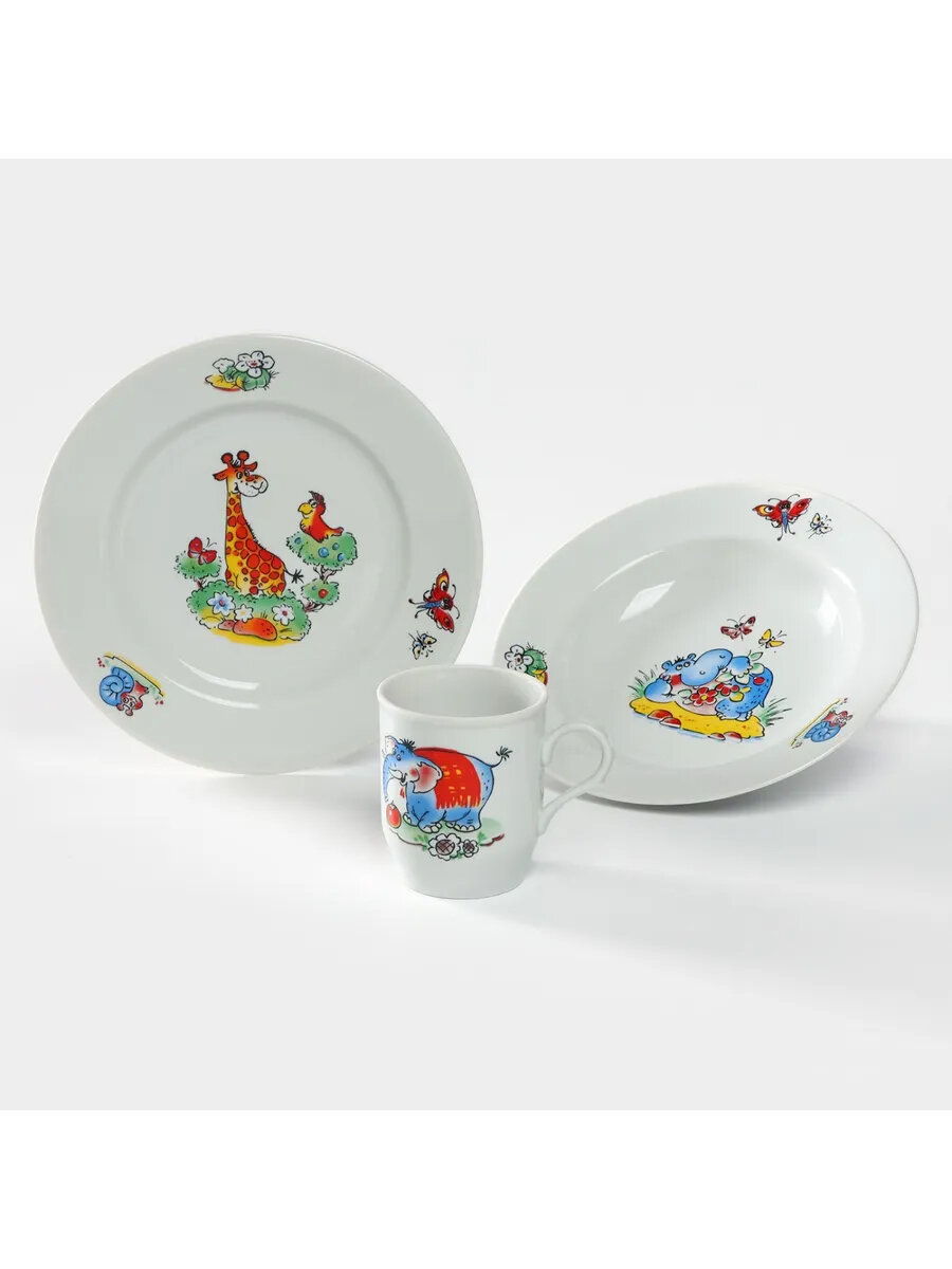 Набор детской посуды Дулево "Зоопарк" 3 предмета, в подарочной упаковке