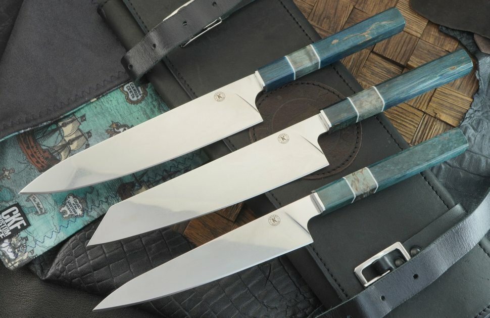 Набор кухонных ножей Кизляр Идеал, сталь Z160, зеленая рукоять