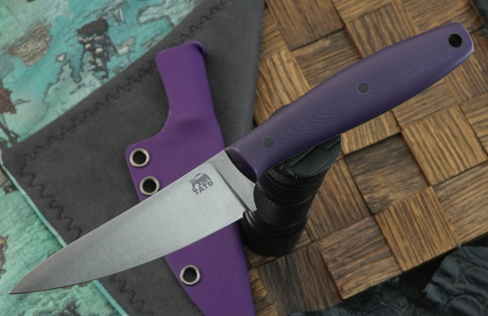 Мастерская Тать (Антон Белоусов) нож Хорек, сталь M390, рукоять фиолетовый G-10