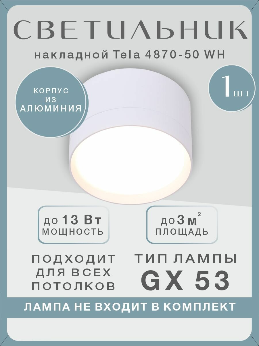 Светильник потолочный накладной /спот потолочный Tela 4870-50, Schaffner. Цвет белый, GX53, 13 Вт