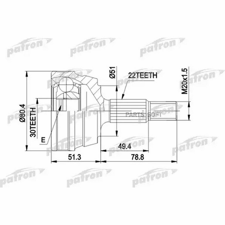 ШРУС наружн к-кт 22x50x30 VW: GOLF I 74-84, GOLF I Cabriolet 79-83, JETTA I 78-84, SCIROCCO 74-80 от официального дистрибьютора, PATRON, артикул PCV1004