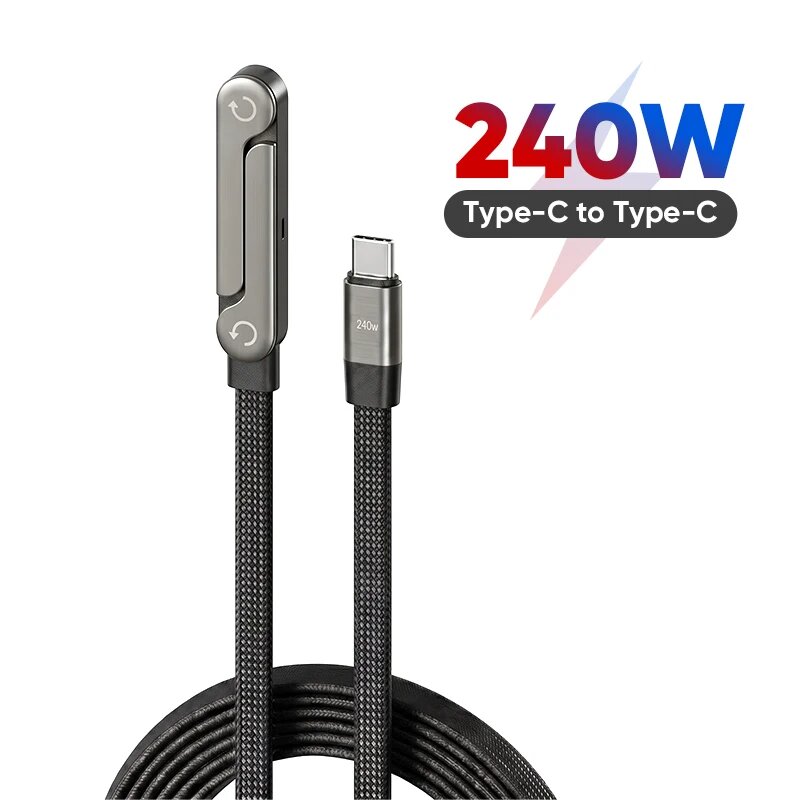 KUULAA 240W 2 в 1 USB C на USB C кабель для быстрой зарядки с складной подставкой, 240w 1.5m black