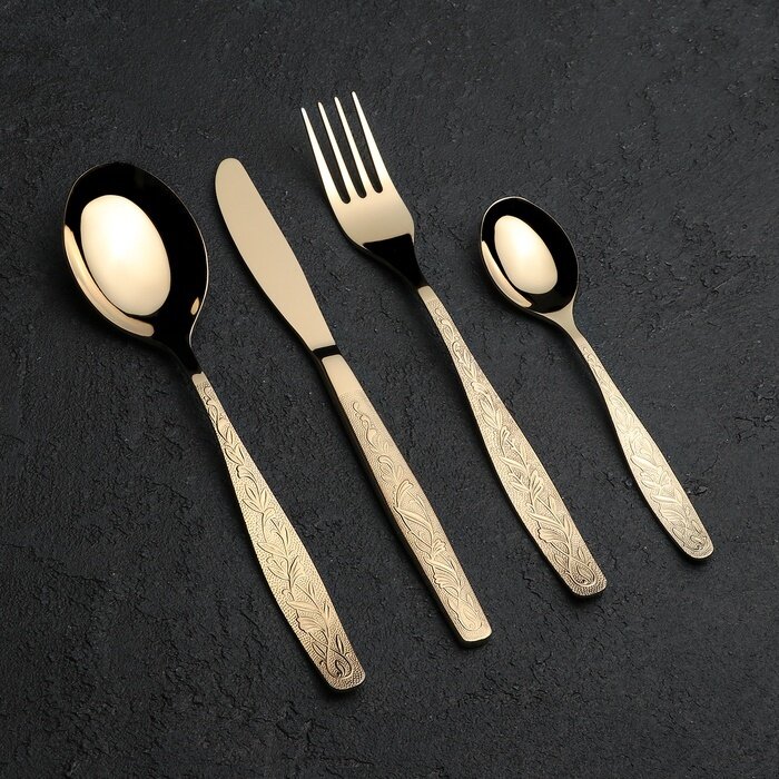 Набор столовых приборов Добросталь "Уралочка", 24 предмета, толщина 2 мм, декоративное покрытие