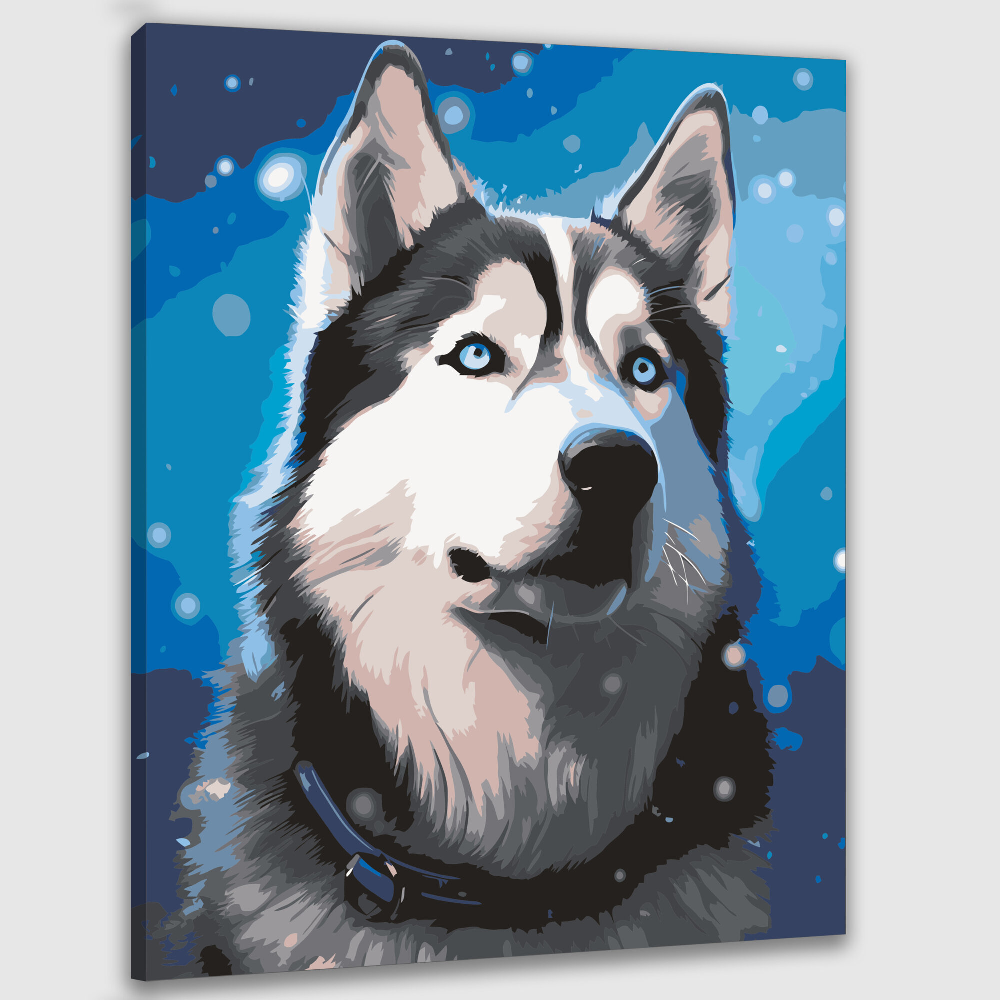 Картина по номерам 40x50 см, хаски, голубые глаза, заснеженный пейзаж, ледяная аура, цифровая картина
