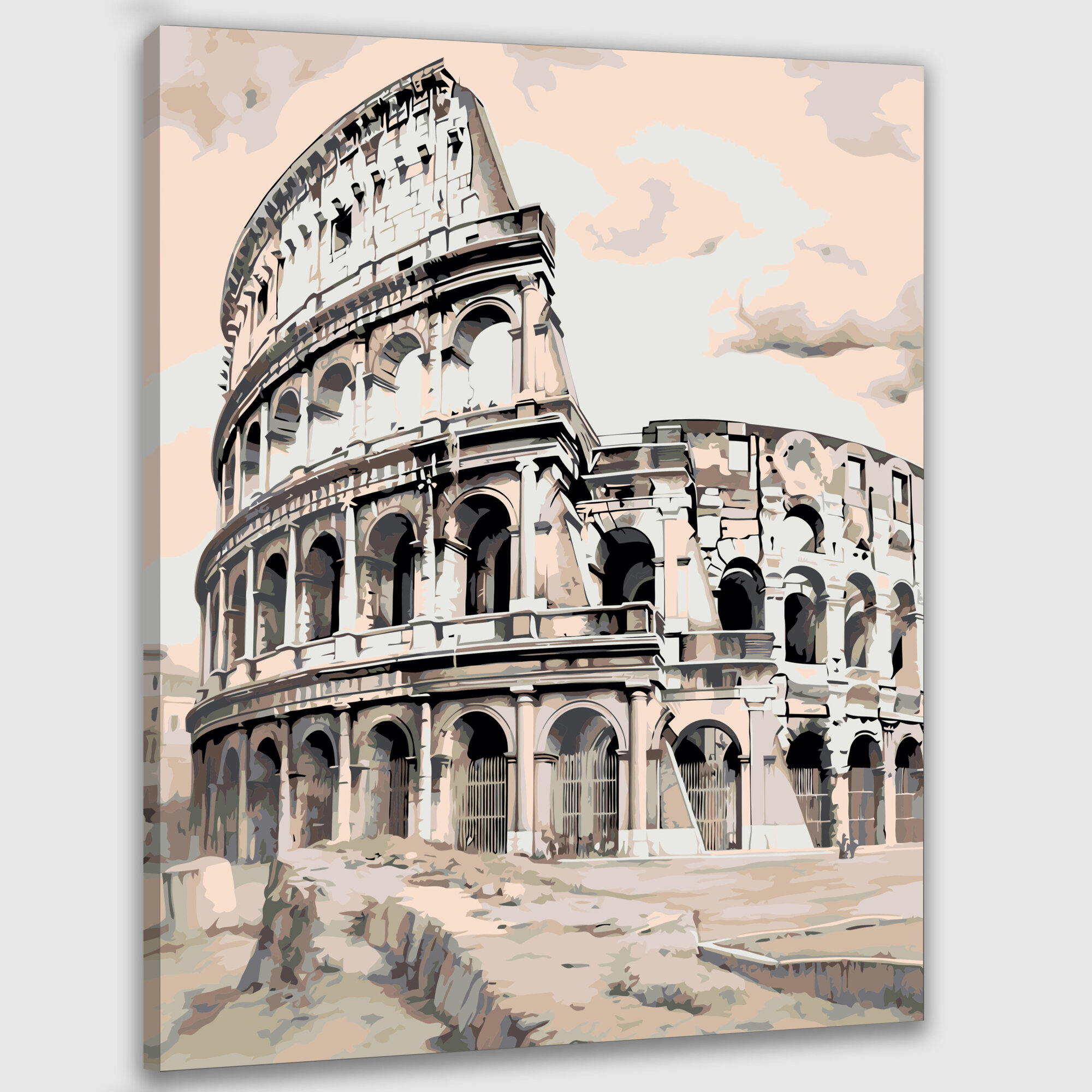 Картина по номерам 40x50 см, Колизей, уголь, архитектура, история, фасад, арки, свет, тень, таинственность, величие