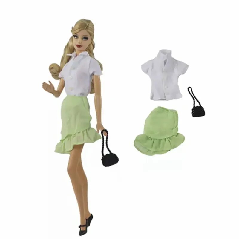 Наряды для кукол Барби, белая рубашка, топ, зеленая юбка, 11,5 дюйма, комплект одежды для куклы Барби, аксессуары для кукольного домика BJD 1/6, игрушки, лучший подарок для девочек