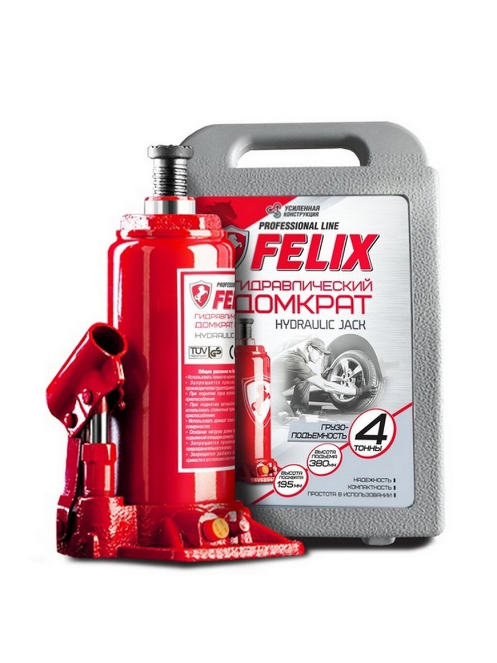 Домкрат бутылочный 4 т Felix в кейсе 195-380 мм