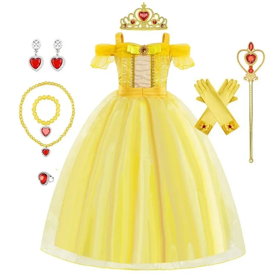 Детский костюм Белль из полиэстера DreamParty 9-10T Tag-150, Желтый, Dress8