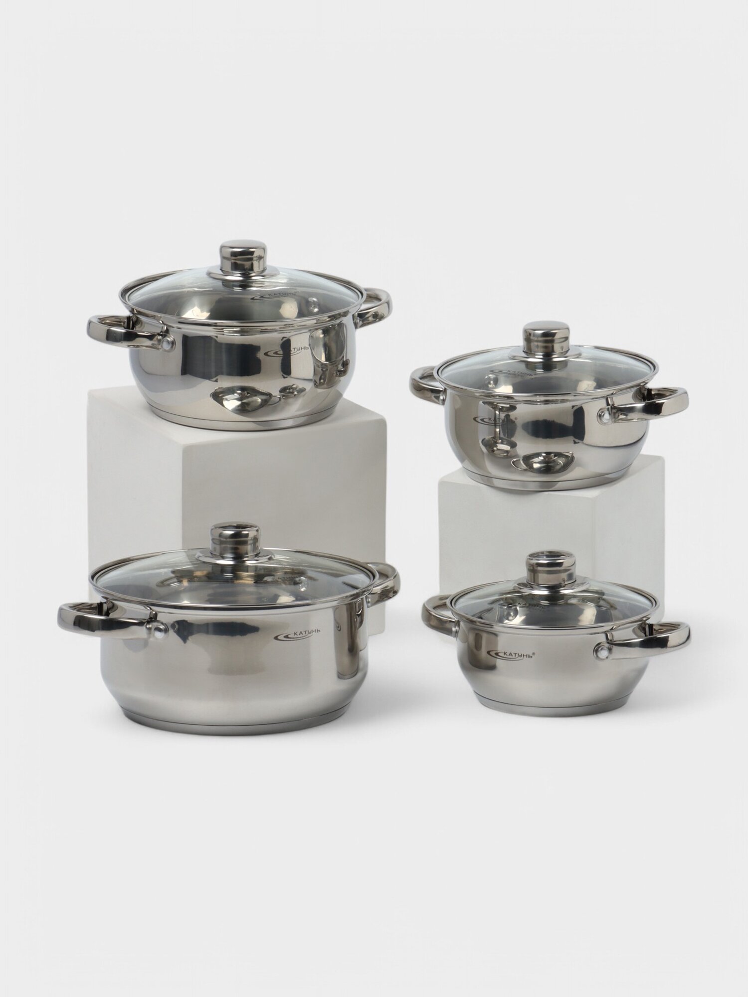 Набор кастрюль Катунь«Гретта», 4 предмета: 1.6 л, 2.2 л, 3.2 л, 4.2 л, капсульное дно, индукция, нержавеющая сталь, AISI - 201