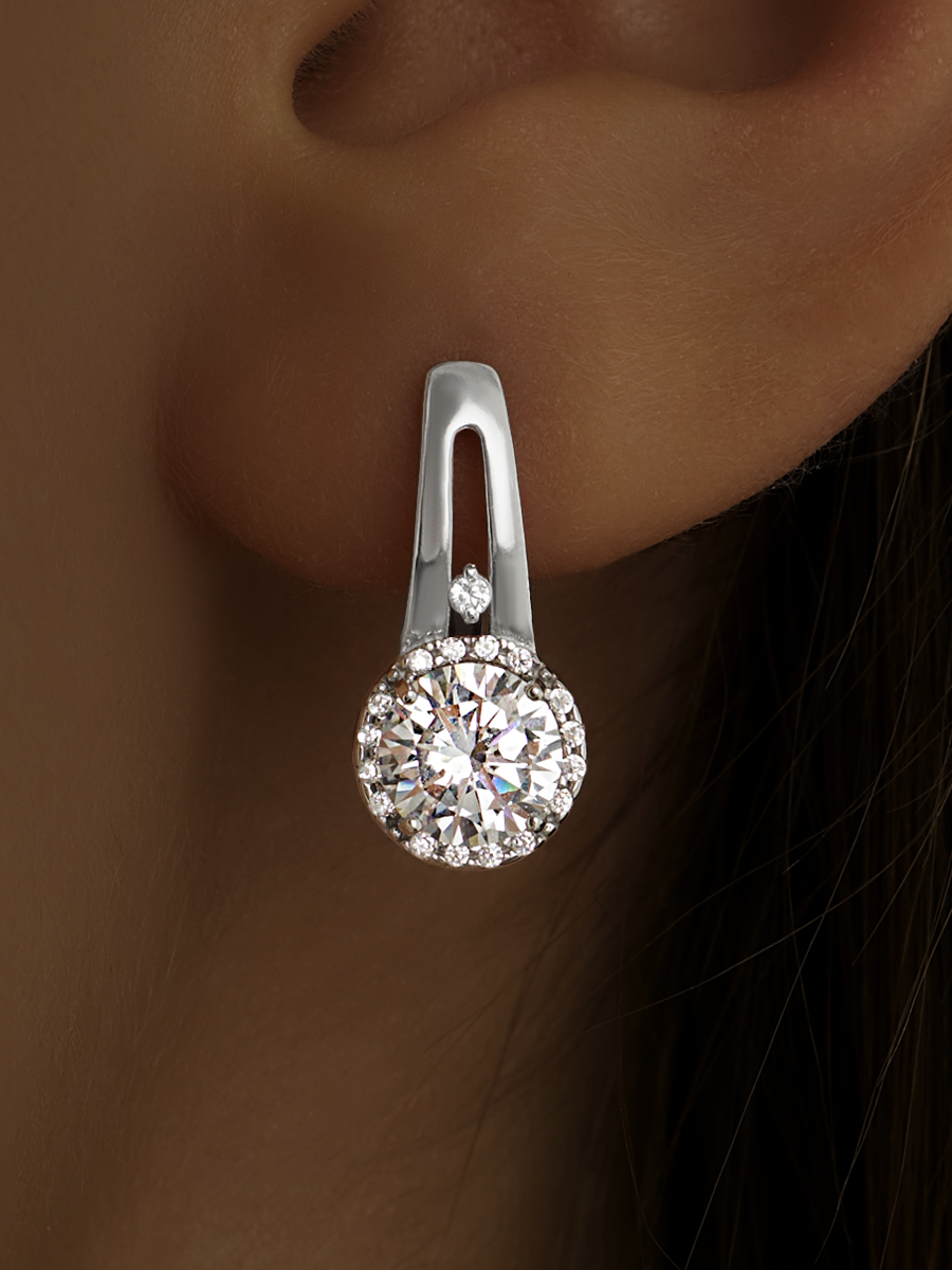 Серьги, серебро, 925 проба, родирование, фианит