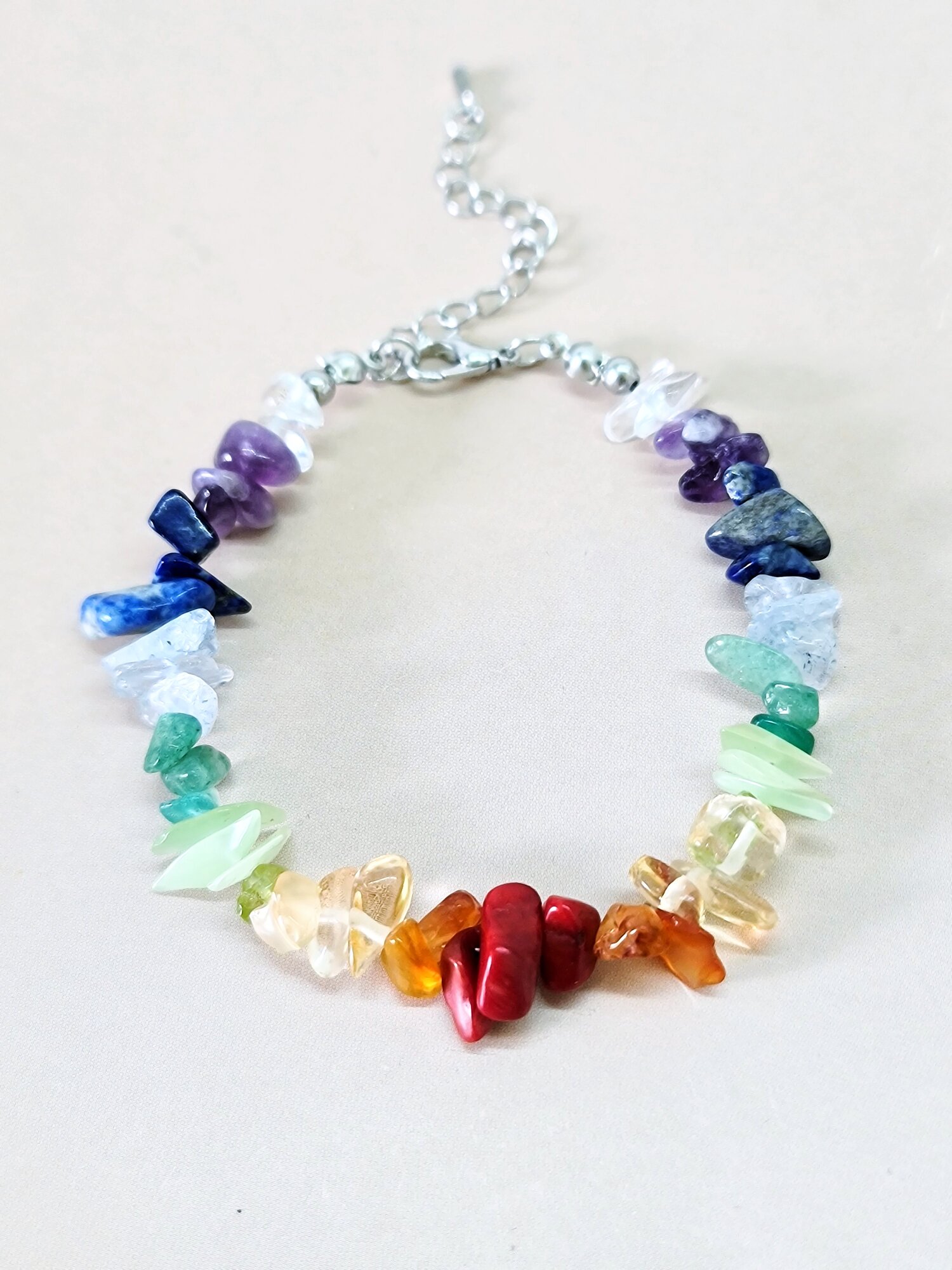 Браслет, коралл, цитрин, аквамарин, хризолит, лазурит, горный хрусталь, аметист, сердолик