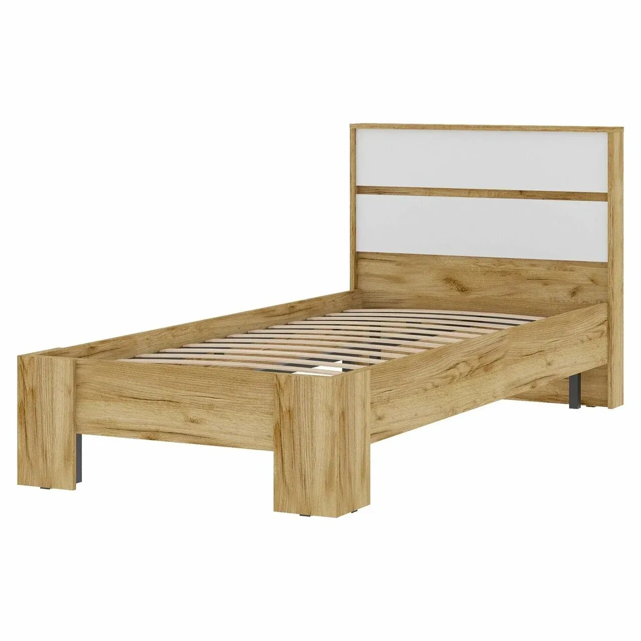 Кровать односпальная КР 01 «Хелен» основание ламели 0,9 ЛДСП (Дуб крафт золотой/Белый) 97х212х93