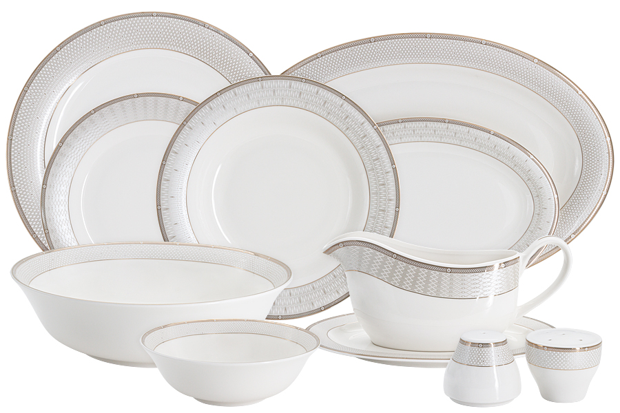 Сервиз обеденный, 6 перс, 27 пр, фарфор F, белый, с золотистым кантом, Amalia Амалия AL-8077G/27-E12