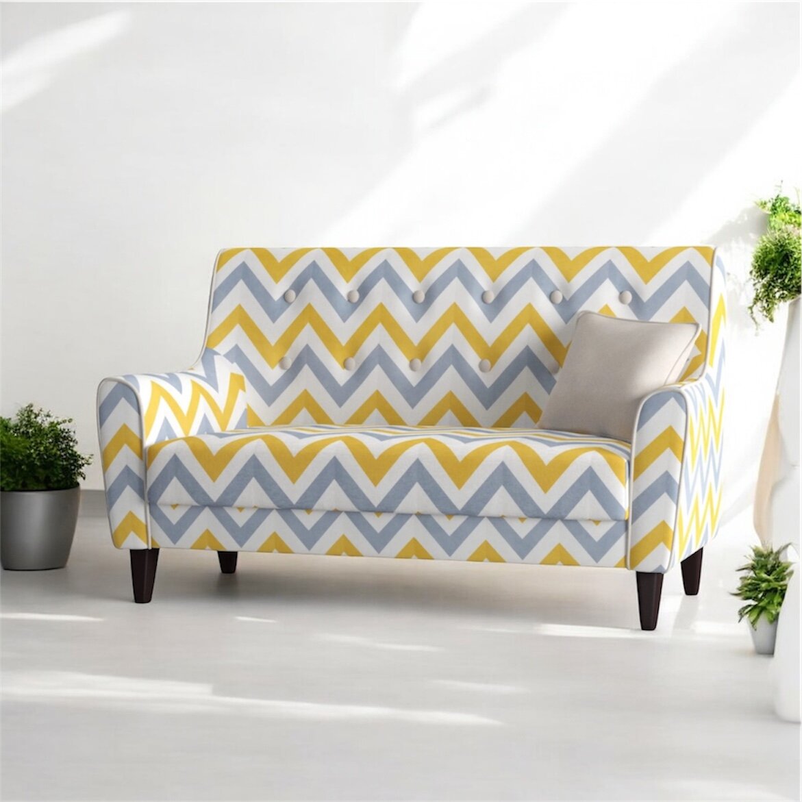 Диван Либерти Lux Zara Zig Zag Yellow, Мягкий, Для дома/Офиса, Велюр, С подушкой