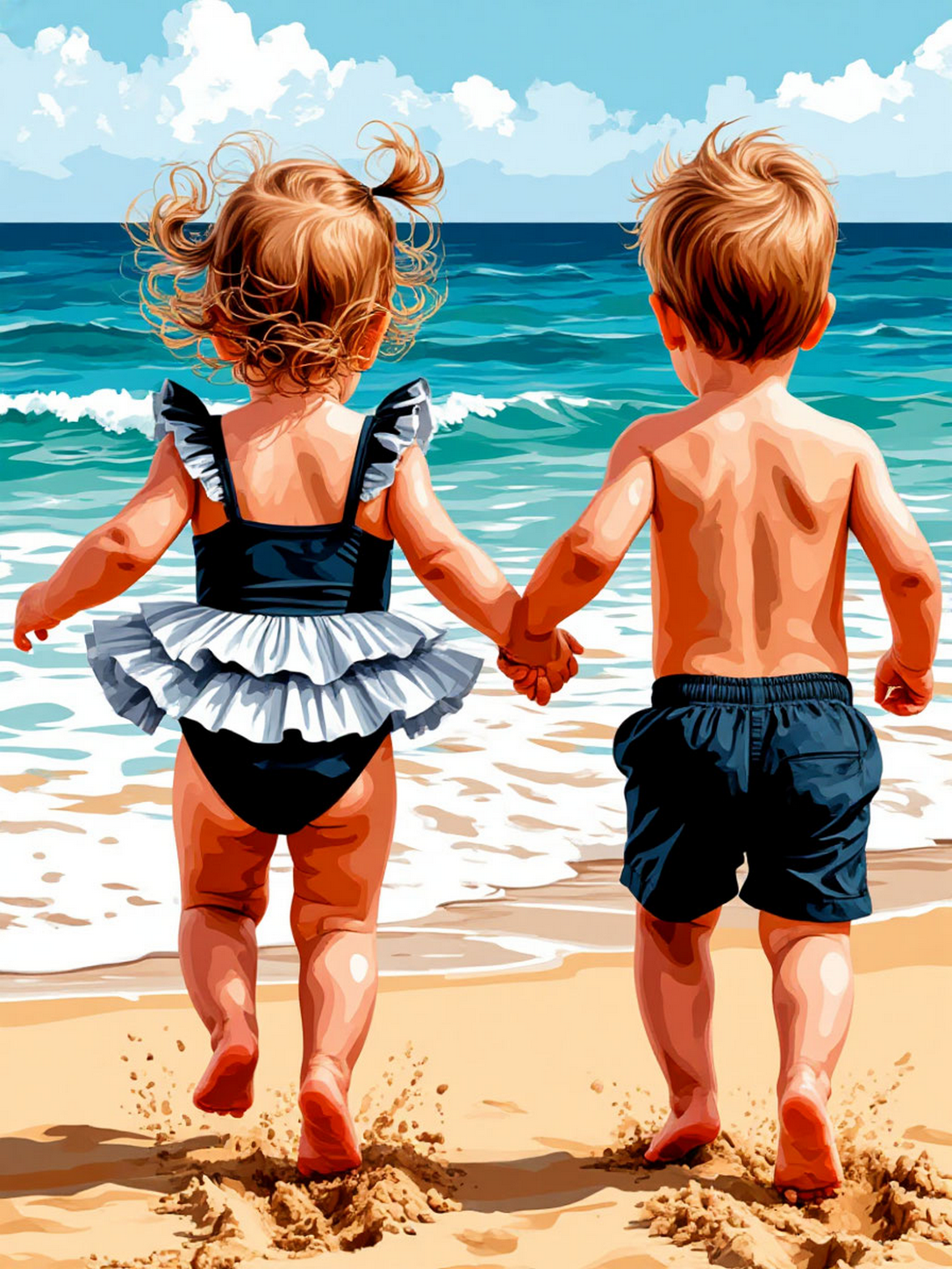 Картина по номерам "Малыши на море" 40х50 см, хлопковый холст на подрамнике, акрил, Hobby Home