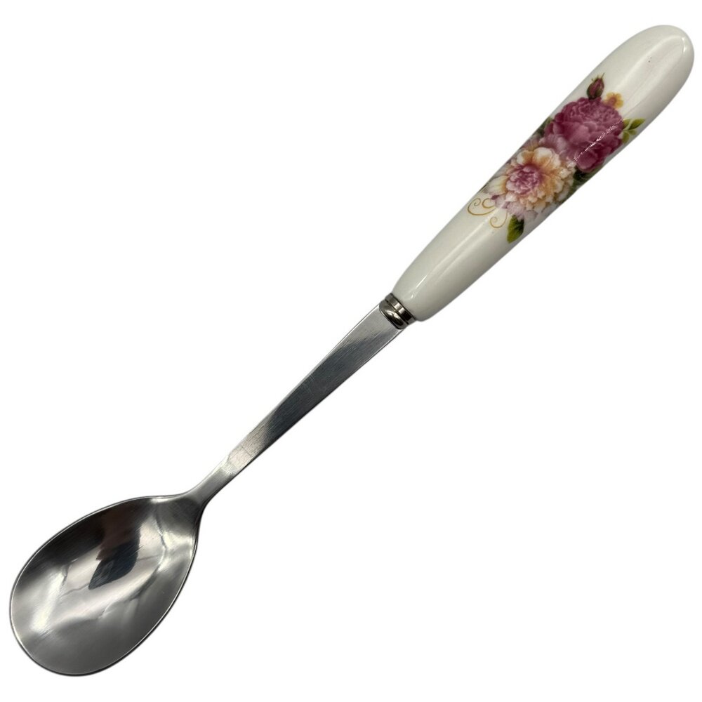 Ложка для кодлера (чайная) "Цветочная", 16 см, фарфор, сталь, 1980-1990 гг, Grace Teaware, США (2)