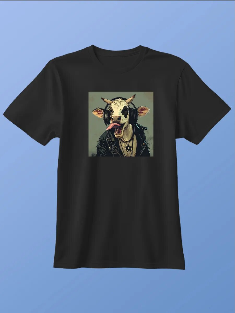 Футболка с коровой в наушниках