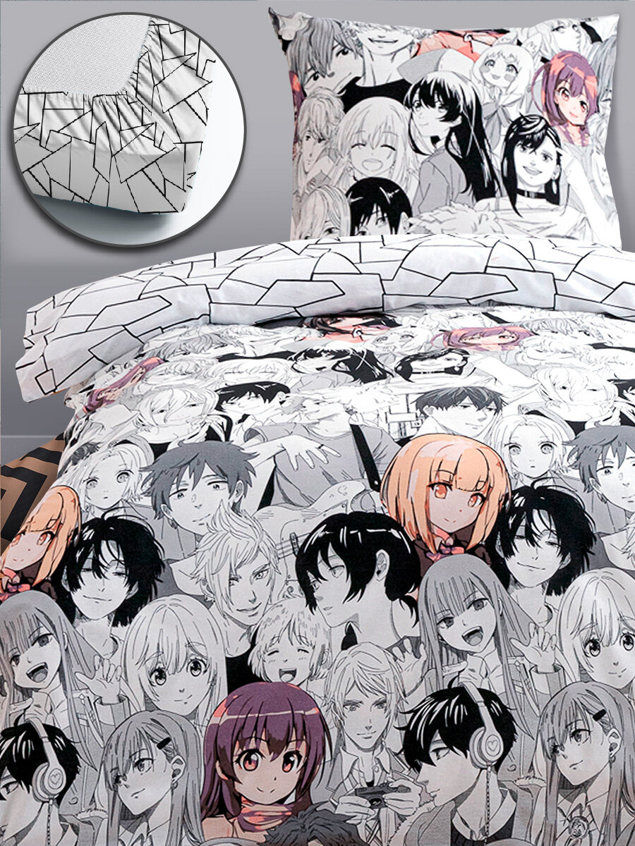 Постельное белье для детей и подростков Твой стиль 1,5-спальное на резинке 90х200 см, Поплин, Манга