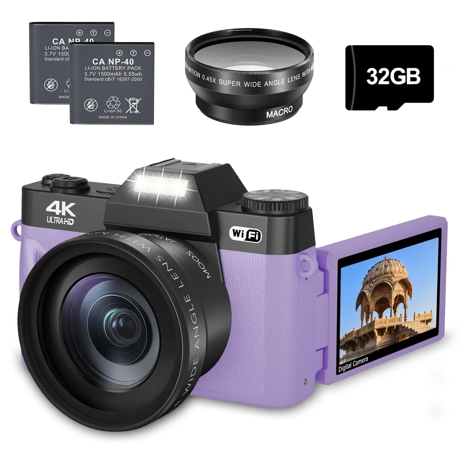 Цифровая камера для фотосъемки 4K 56MP WiFi Vlogging Camera для YouTube 3'180° Flip Screen 16X Digital Zoom 52mm Lens 2