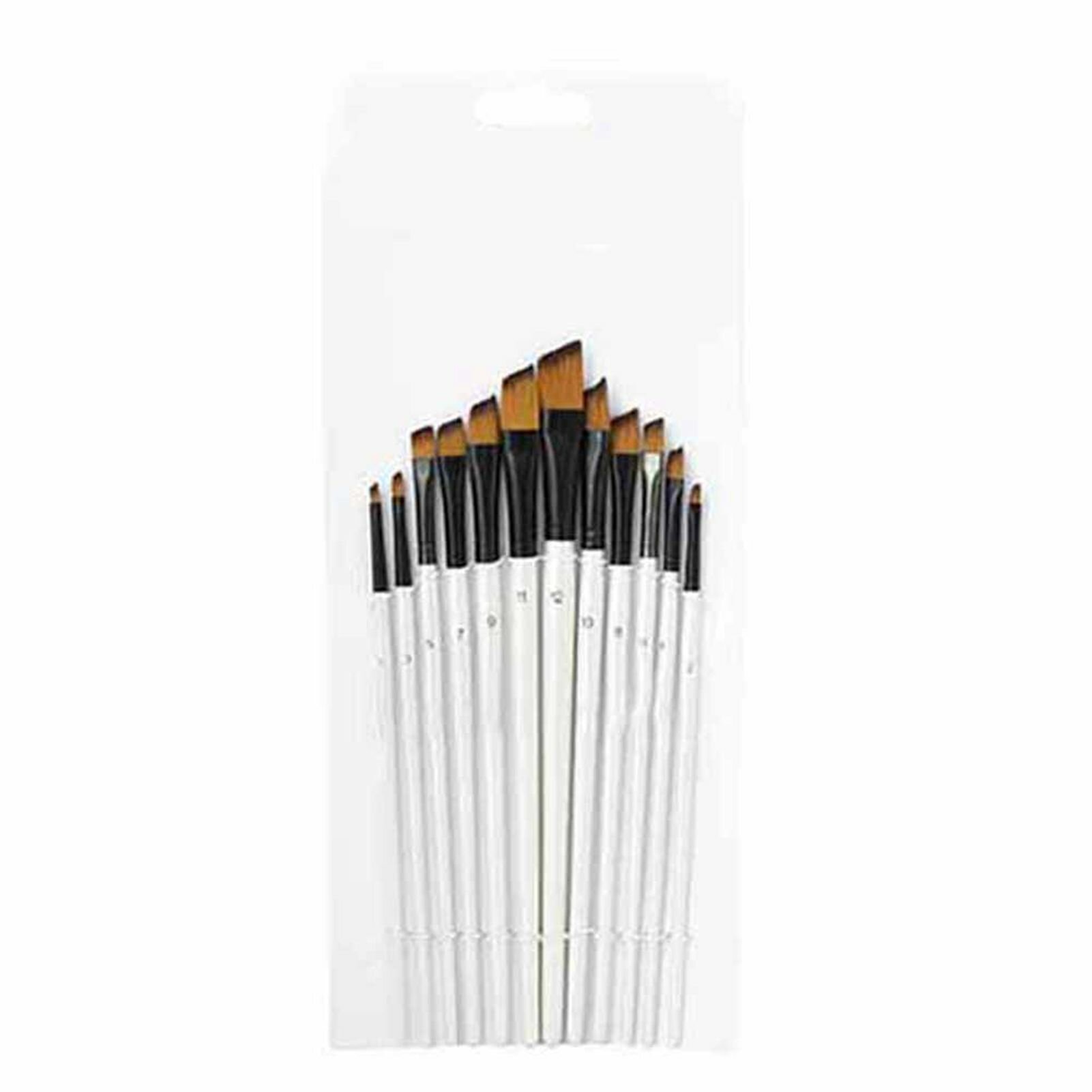 12 кистей, жемчужно-белый стержень, угловой наконечник, для акварели