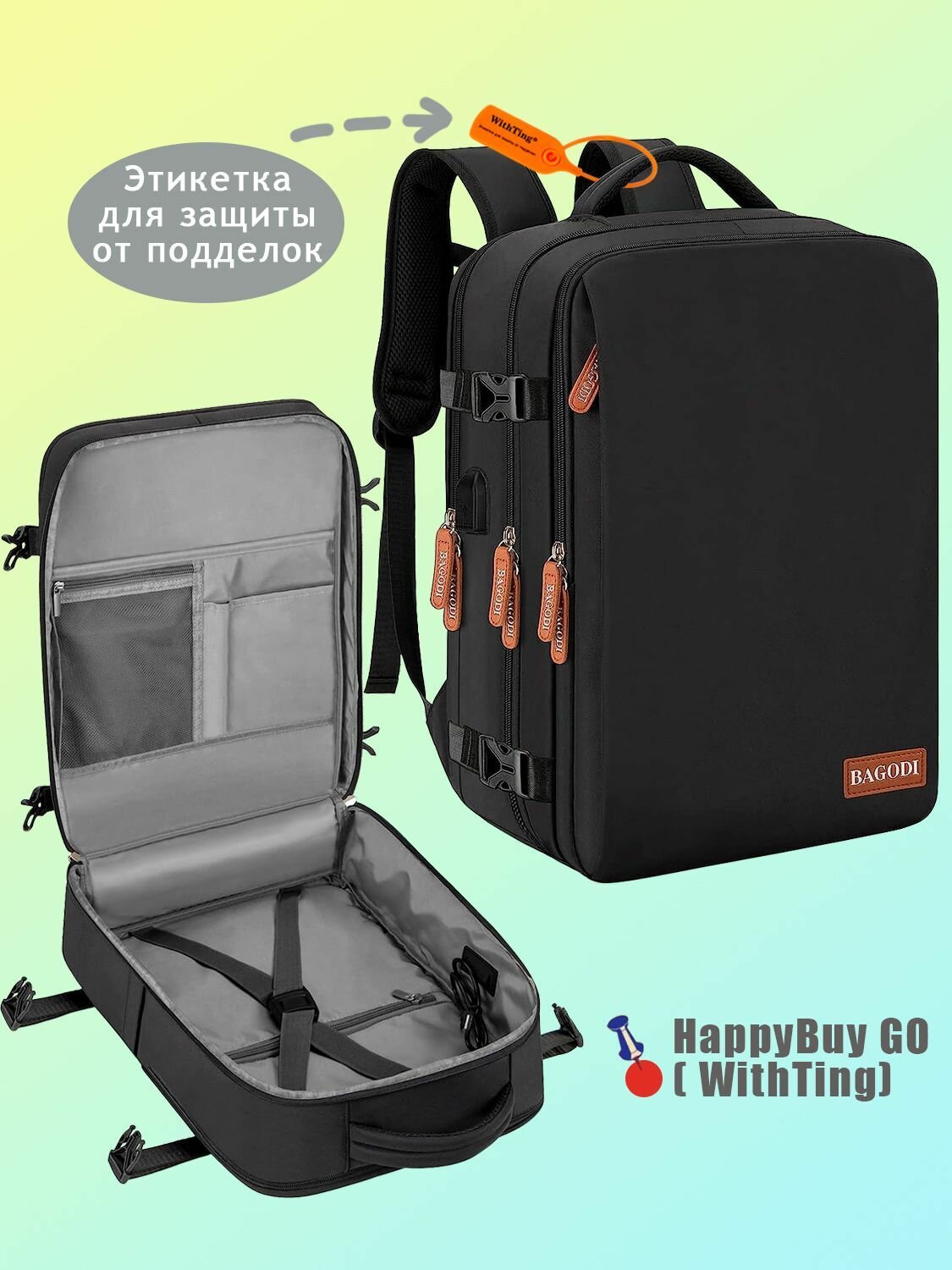 Чемодан, 15,6-дюймовый рюкзак для ручной клади, одобренный для полетов, Водонепроницаемый большой походный рюкзак объемом 40 литров