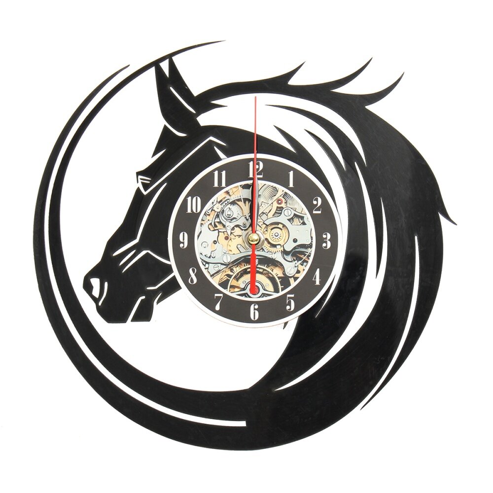 Красивые настенные часы с изображением головы лошади, сделанные из виниловой пластинки, винтажный домашний декор для стен, подарок