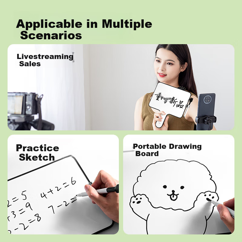 Deli Double-Sided Handheld Live Streaming Whiteboard with Erasable Magnetic Handle, Live Room Reminder Board Writing Board for Children Home Teaching Blackboard Message Memo 28×22cm Large Size