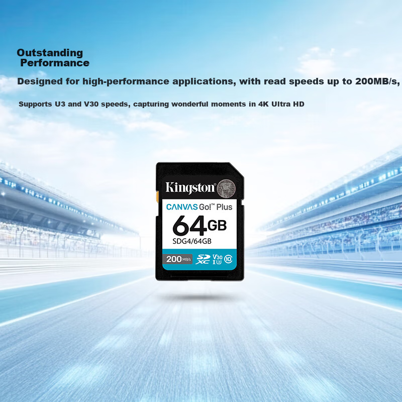 Kingston 64GB SD Memory Card U3 V30 Camera Memory Card High Speed SD Card Large Capacity 4K Ultra HD Shooting Read Speed 200MB/s