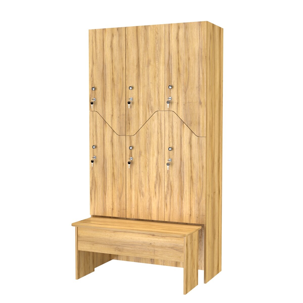 Шкаф для раздевалок с задвижной скамейкой комбо-элегия №3-2А, Дуб Золотистый