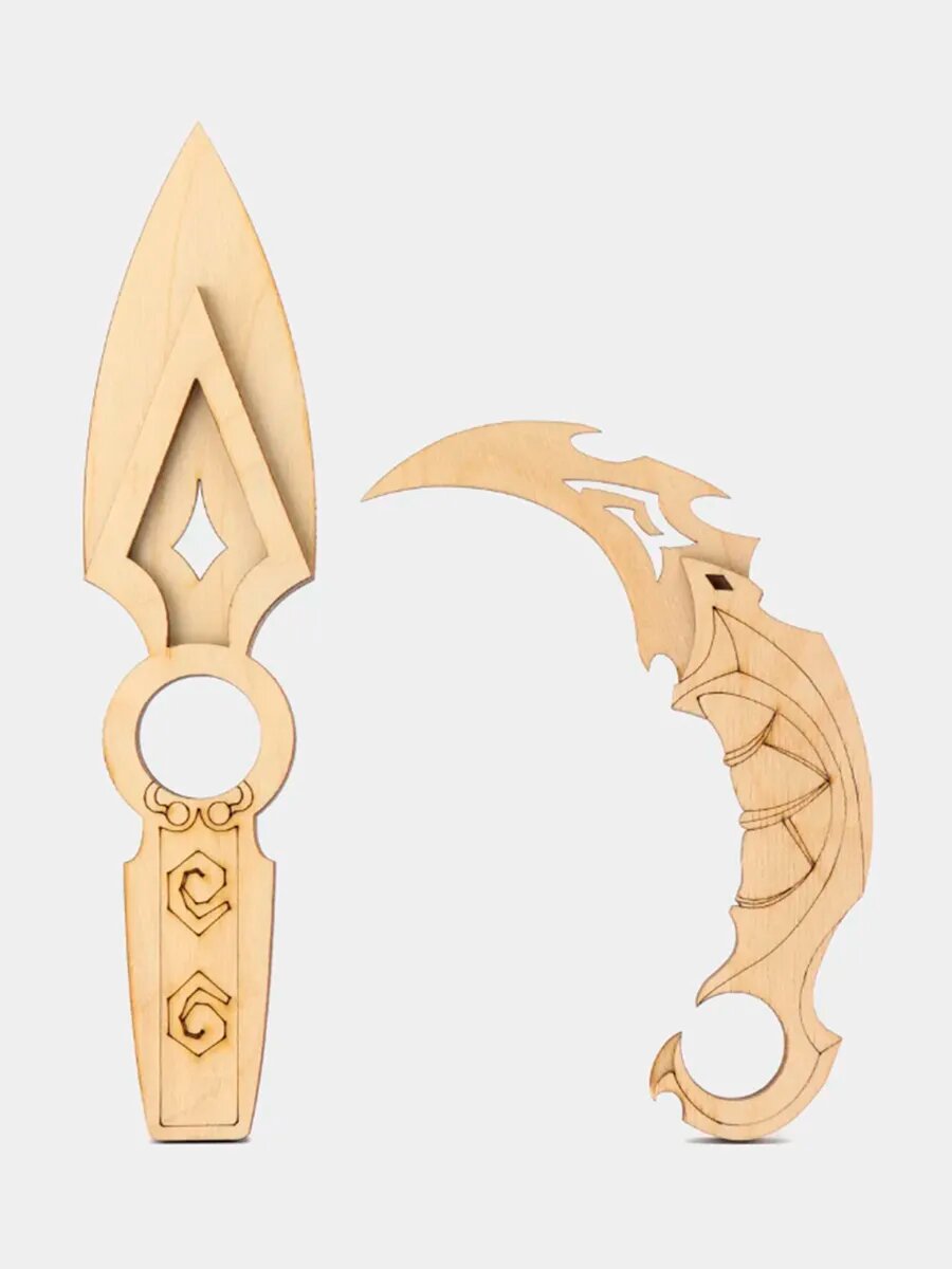 Набор деревянных ножей "Валорант", керамбит и кунай, обучающая, вращение на 360 °, Джетт