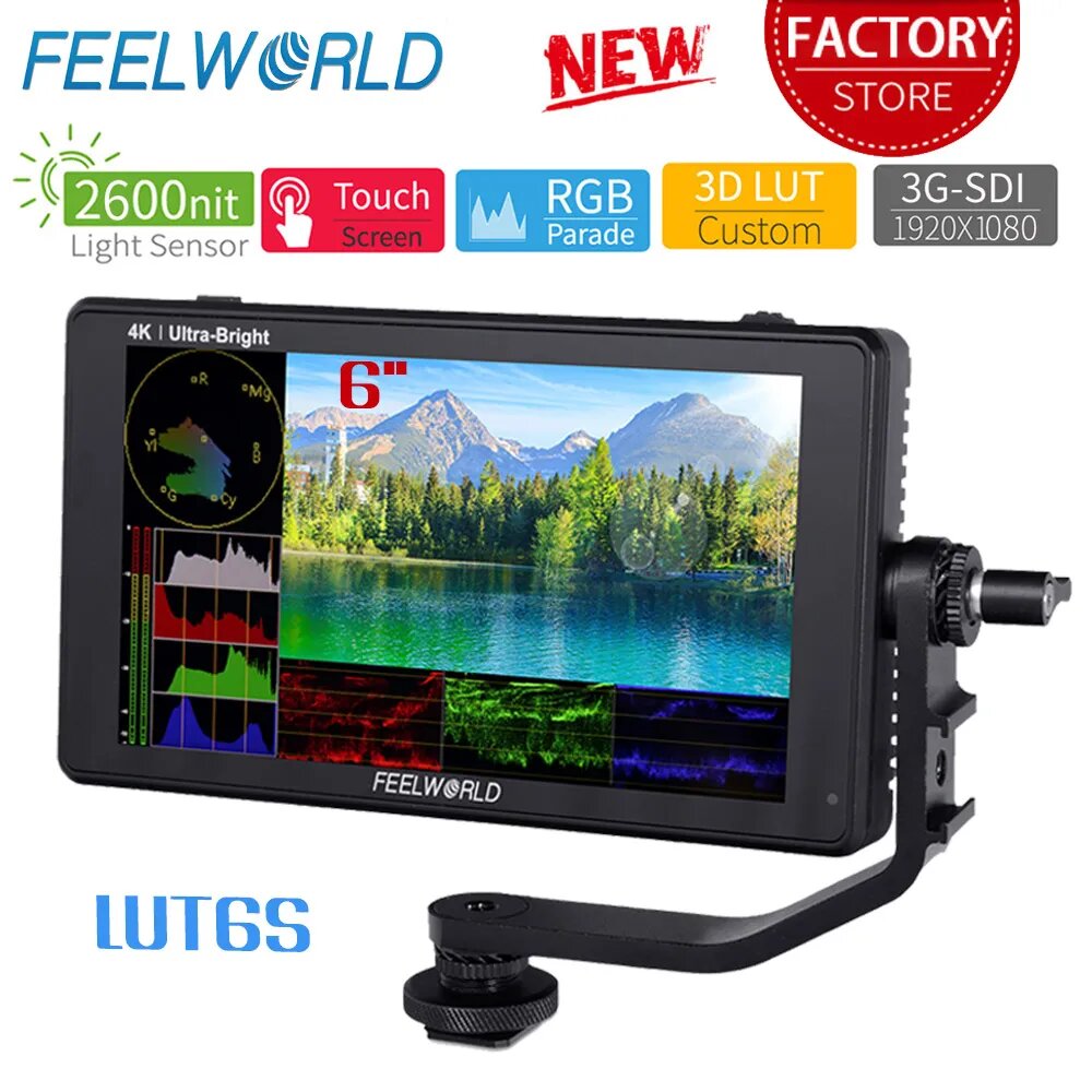 7-дюймовый сенсорный экран FEELWORLD LUT6S 2600nits, полевой монитор камеры SDI 3G-SDI HDR 3D LUT 4K HDMI, выход 1920x108 0 IPS