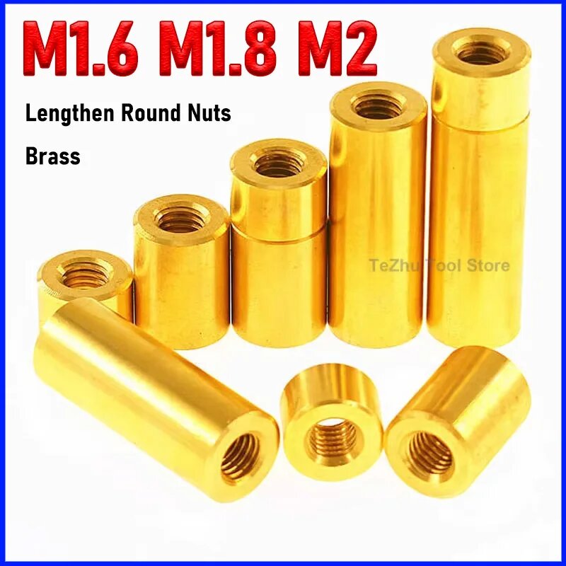 5 шт. латунных удлиненных круглых соединительных гаек GooBetter M1.6 M1.8 M2 M1.6x3x3.0mm (FT)