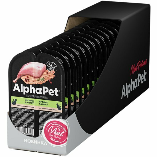 Корм влажный Alphapet Superpremium полнорационный, для стерилизованных кошек кролик, 15шт х80г.