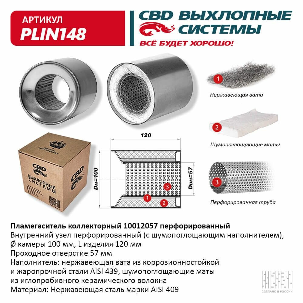 Пламегаситель коллекторный 10012057 перфорированный, из Нерж. стали. CBD. PLIN148