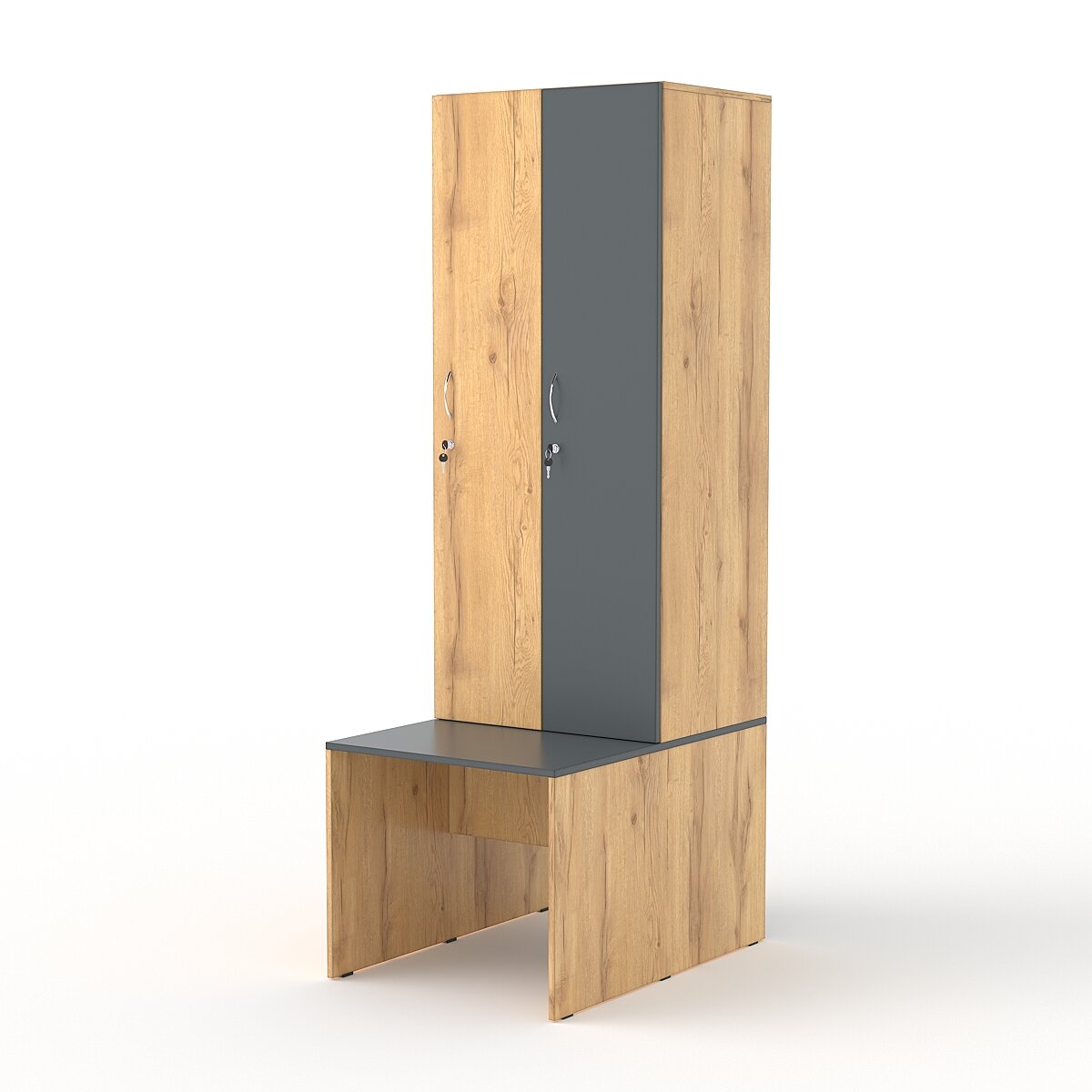 Шкаф для раздевалок "тренер" №1А со скамейкой, Дуб Золотистый и Темно-Серый