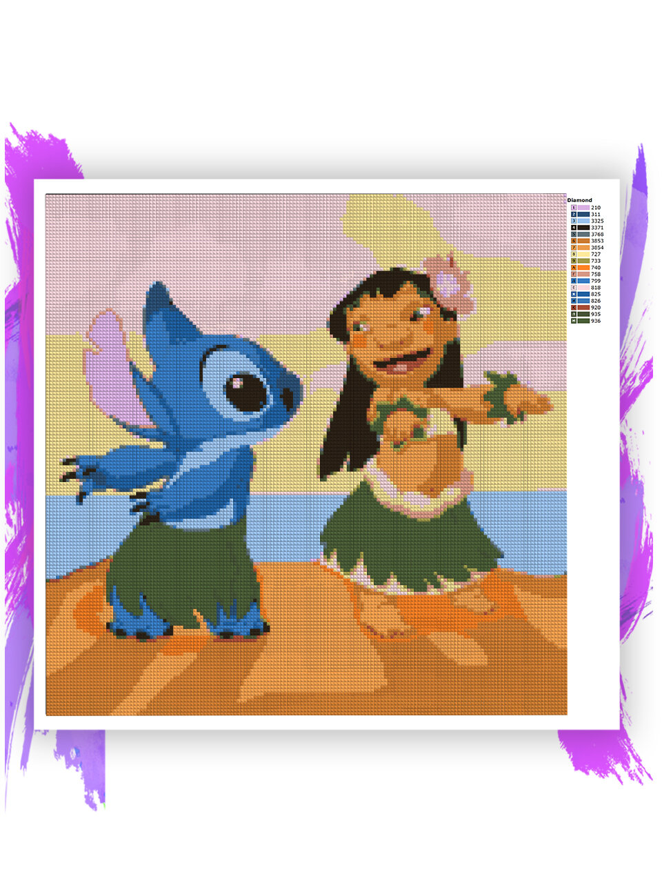 Алмазная мозаика без подрамника - вышивка - Лило и Стич - Гавайский вечер 40 х 40 см