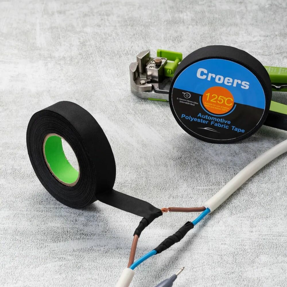 Изолента автомобильная тканевая ХБ для проводов черная, 19мм х 25м, набор 10 шт