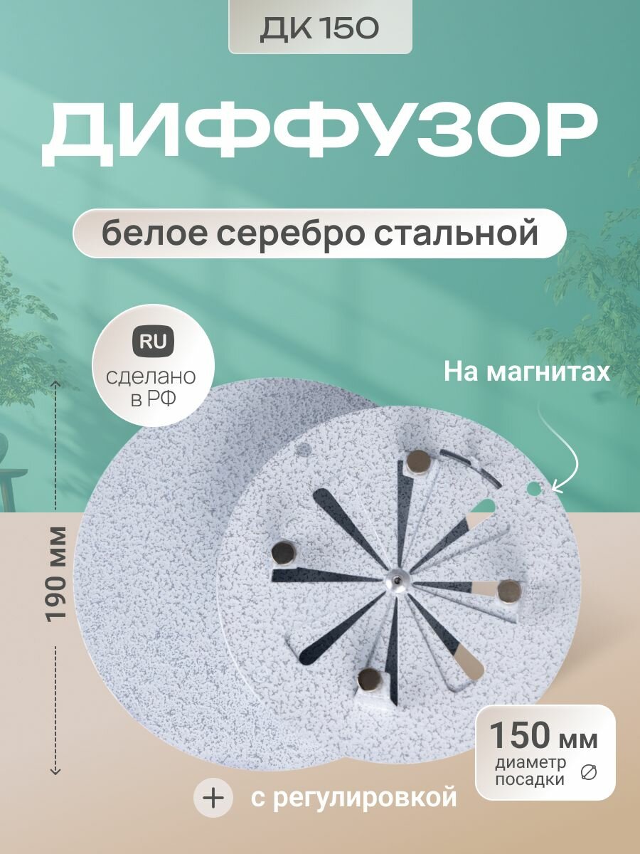 Вентиляционная решетка на магнитах (диффузор с регулировкой) ДК150 металлическая производитель Родфер