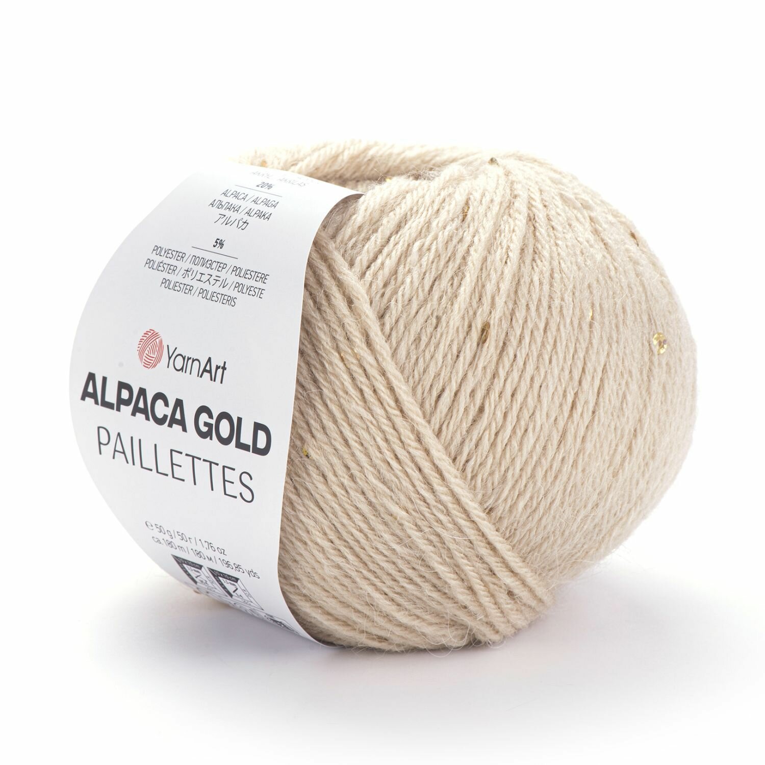 Пряжа Alpaca gold paillettes YarnArt, кремовый - 9302, 20% альпака, 75% акрил, 5% полиэстер, 10 мотков, 50 г, 180 м.