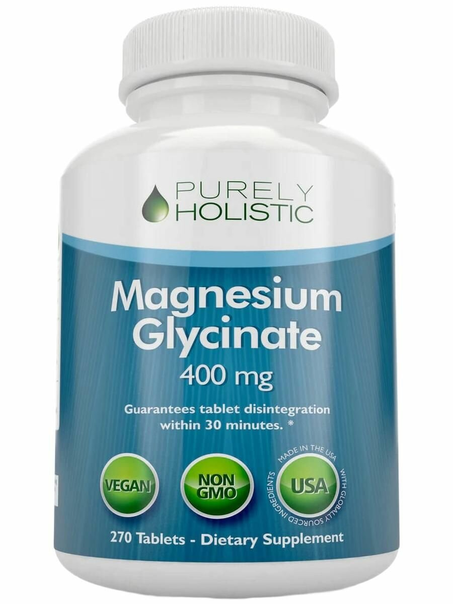 Магний глицинат Purely Holistic 400 мг 270 таблеток, для нервной системы и снятия стресса