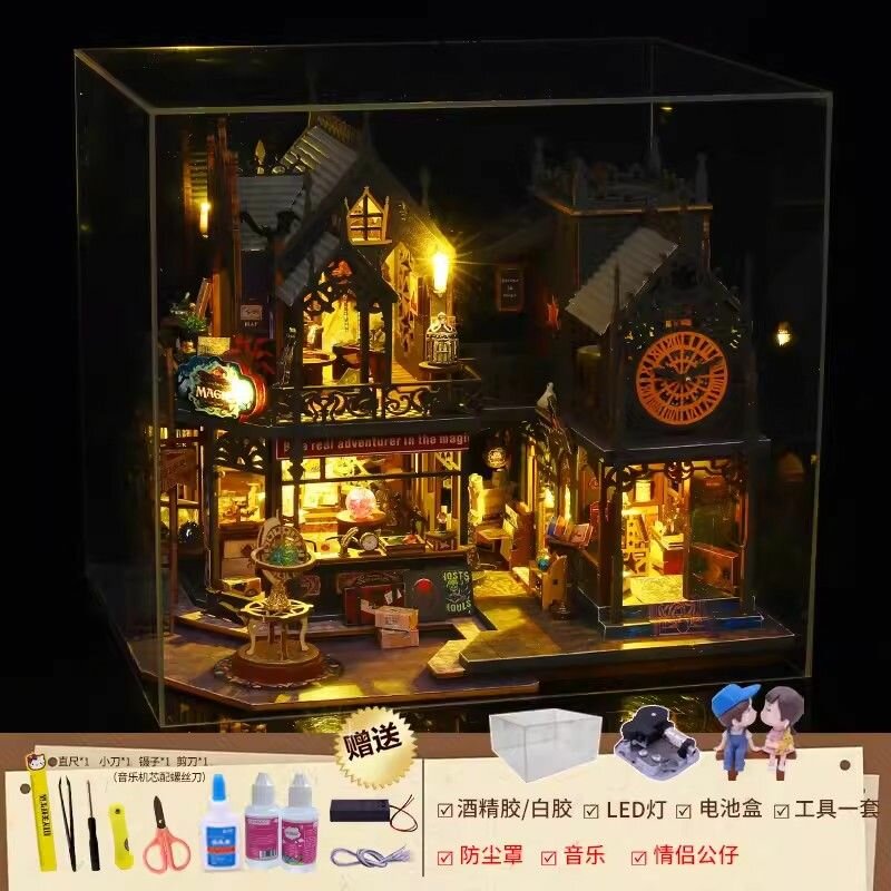 Hollo Magic City Diy Cabin Mini Magic Store Handmade Wooden Small House Assembly Model Подарок на день рождения