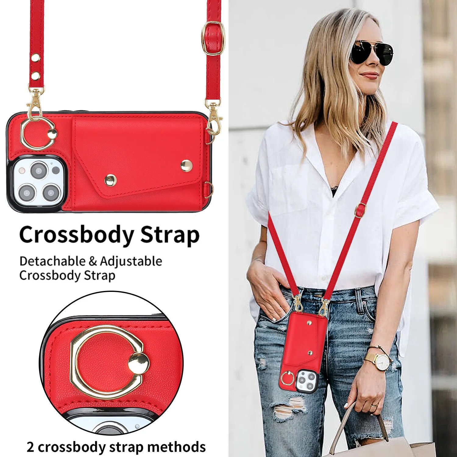 Чехол-кошелек с ремешком через плечо для iPhone 17 Pro Max 14 13 12 Айфон 16 Про Макс, Красный, red