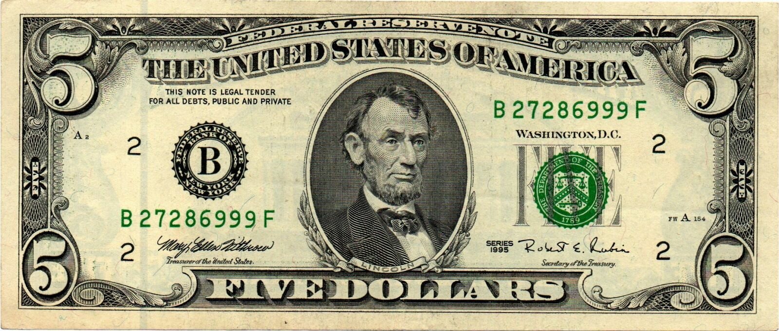 5 долларов 1995 год США 27286999 С
