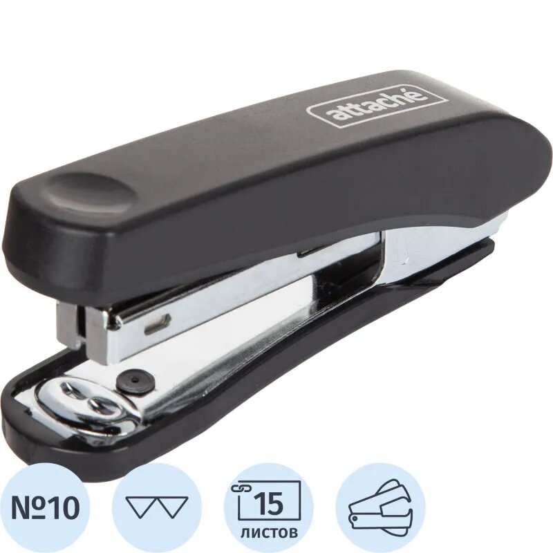 Степлер Attache Alpha (№10) до 15 листов, пластик, черный 1866634 108