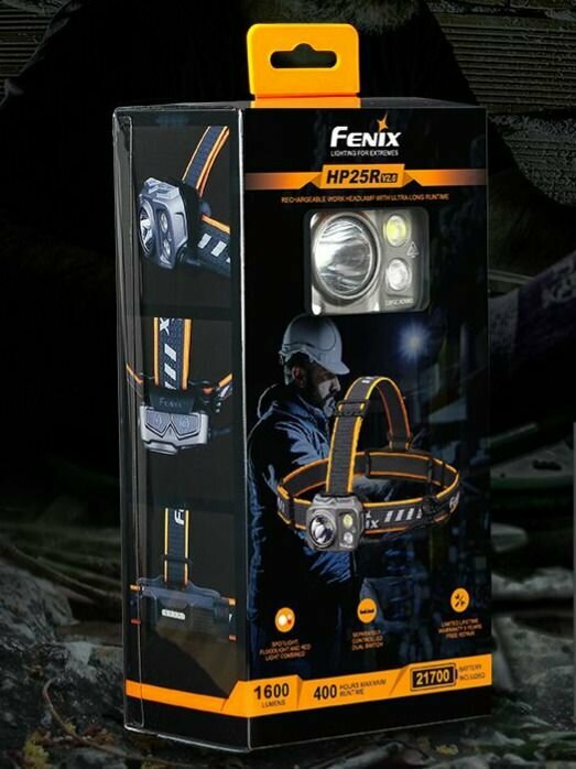 Фонарь налобный Fenix HP25R V2.0, 2000 люмен, с красным светом для туризма и спорта