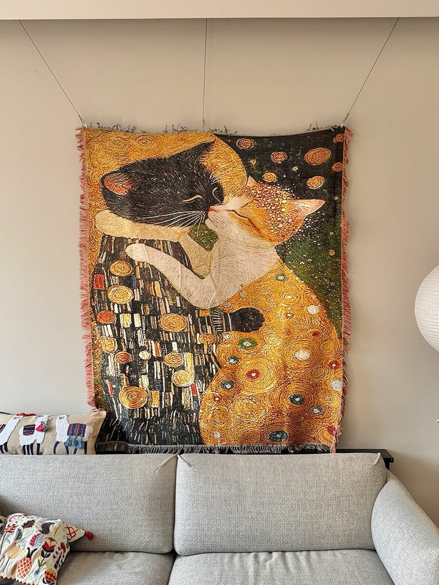 Плед с изображением кошек в стиле Климта, Soft, 160 см х 130 см, для дома, покрывало